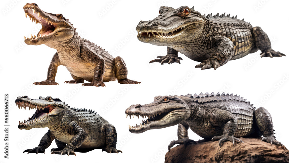 Crocodile full body showing jaws on isolated transparent background ...