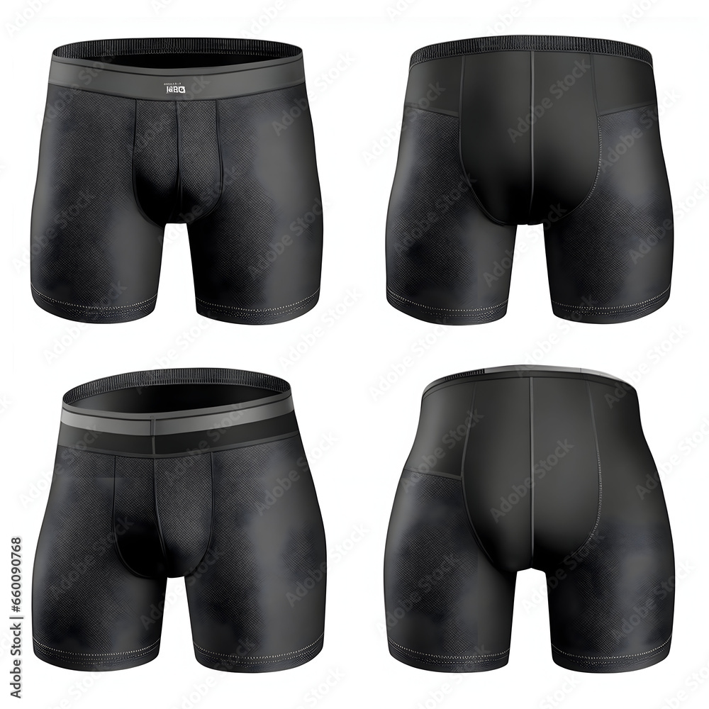 Classic black boxer briefs mock up template, front and back view ...