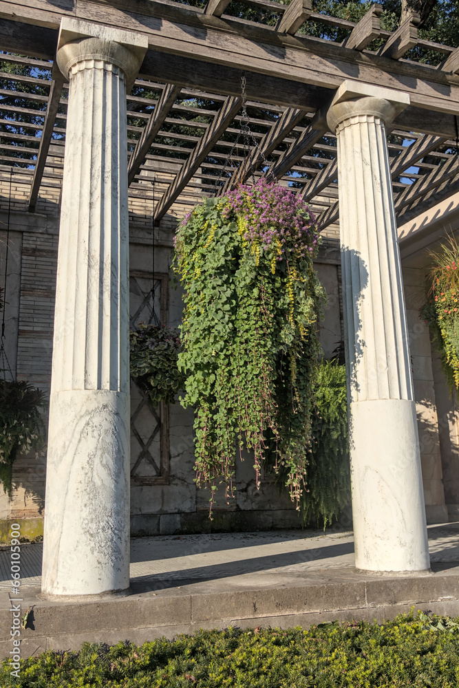 hanging plants between roman style columns (decorative ferns) famous ...