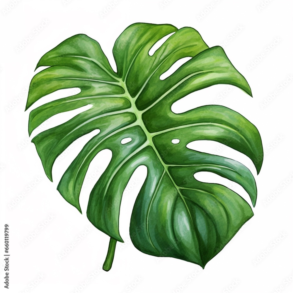 Monstera deliciosa leaf clipart watercolor cart white background Ai ...