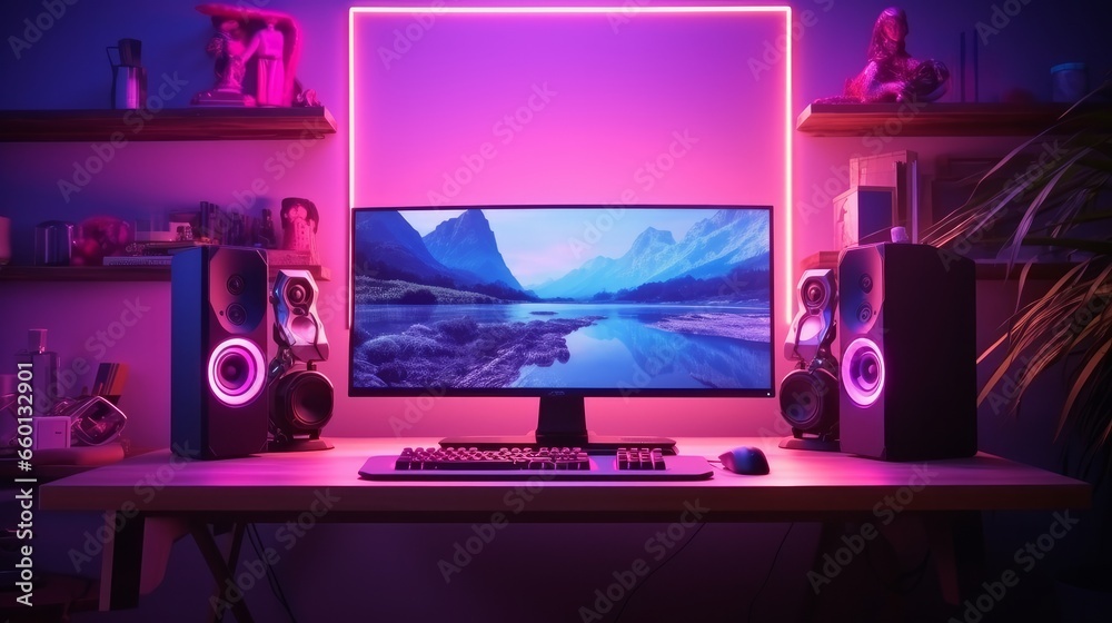 A high-performance personal computer gamer setup, complete with a first ...