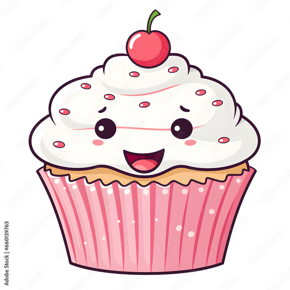 Cartoon clipart of cartoon cupcake with smiling face, birthday clipart ...