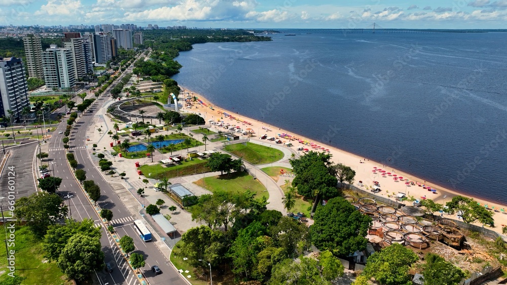 Nature Ponte Negra urban beach at downtown Manaus Brazil. Landmark ...
