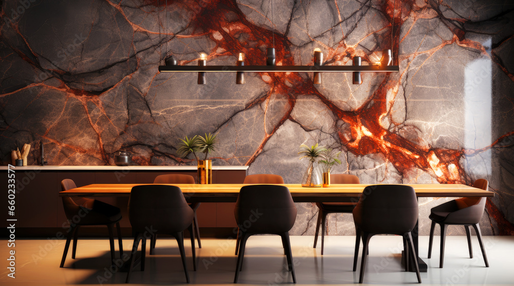 4k dining room, and meeting room with a colorful marble wall. wallpaper ...