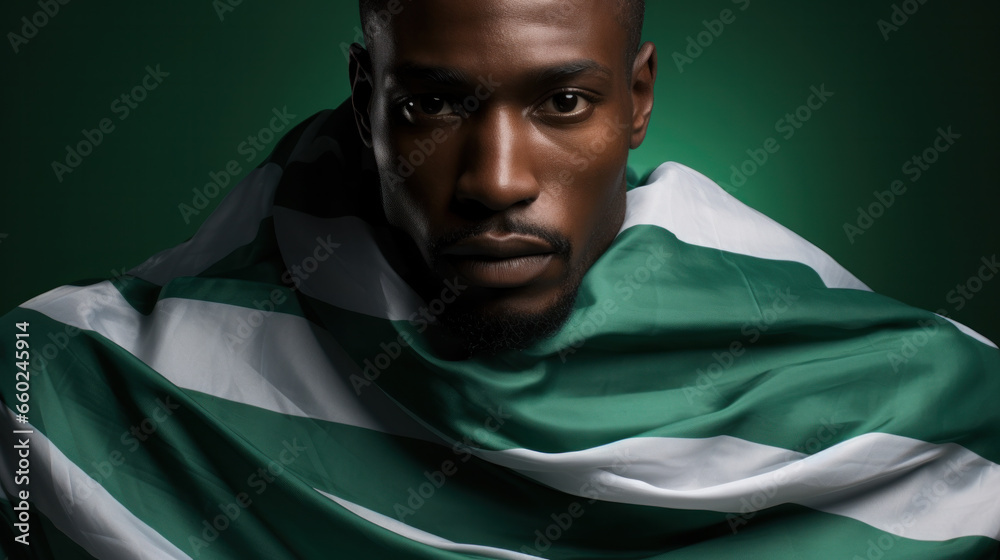 Man in Nigerian Flag Green White Dress and Headwrap. Nigeria ...