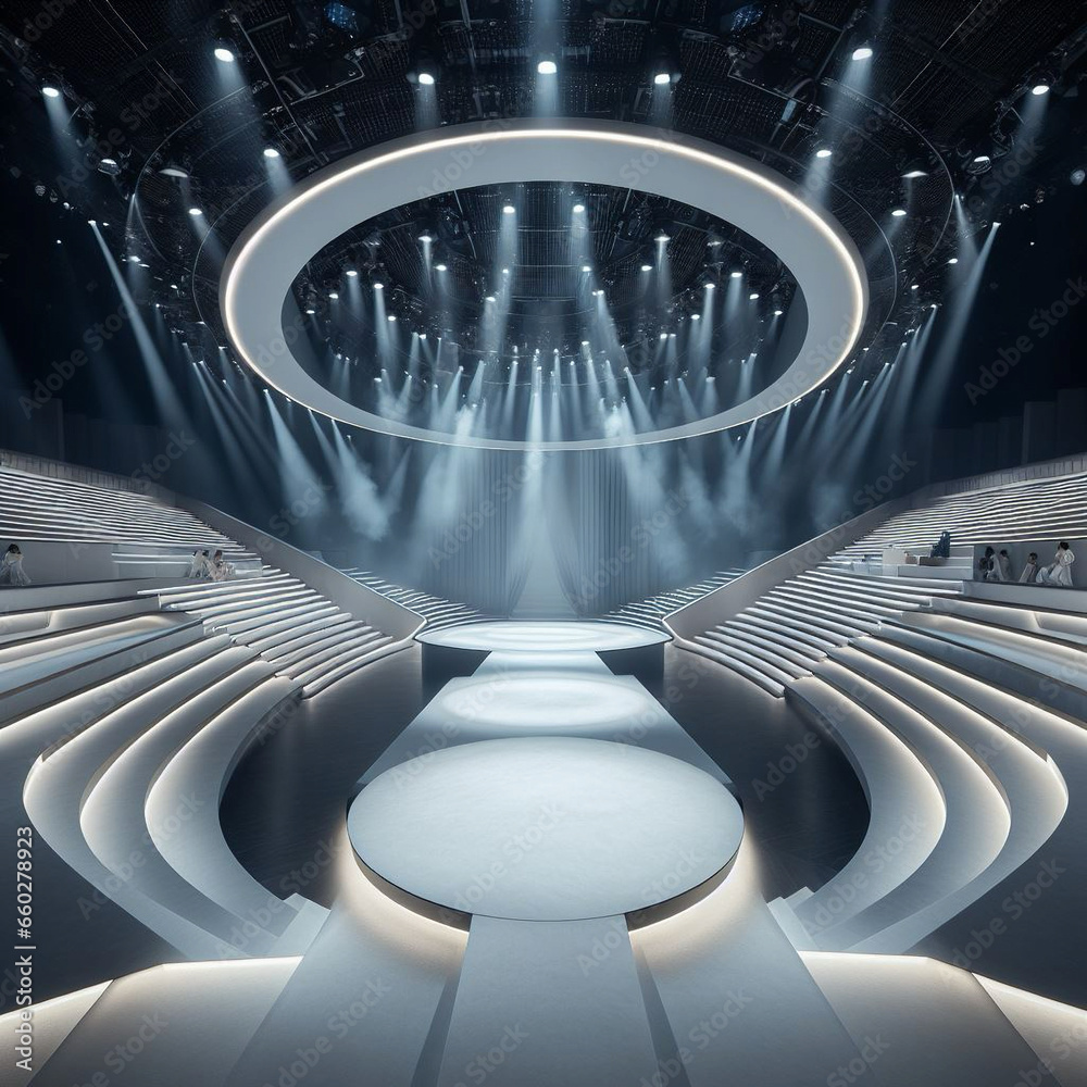 concept realistic runway modeling, large stage with many spotlights ...