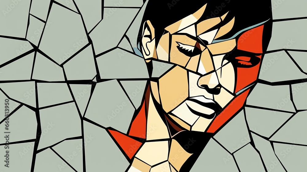 Stock-Illustration „Fractured Reflection: Faces with fractured lines ...