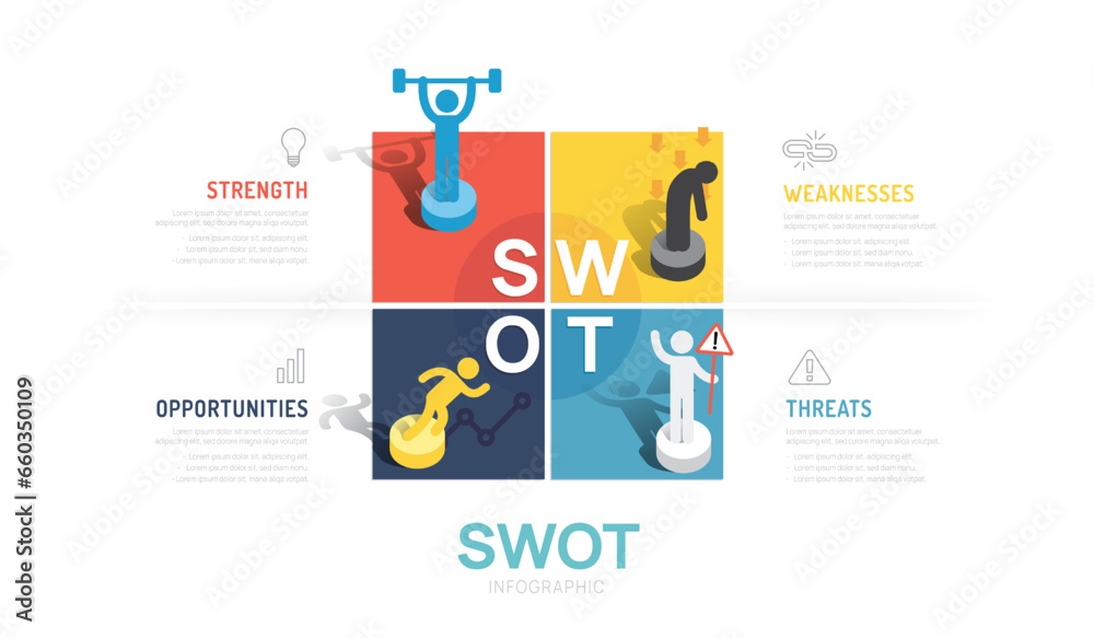 Swot analysis Infographic template diagram. chart and icons with 4 ...