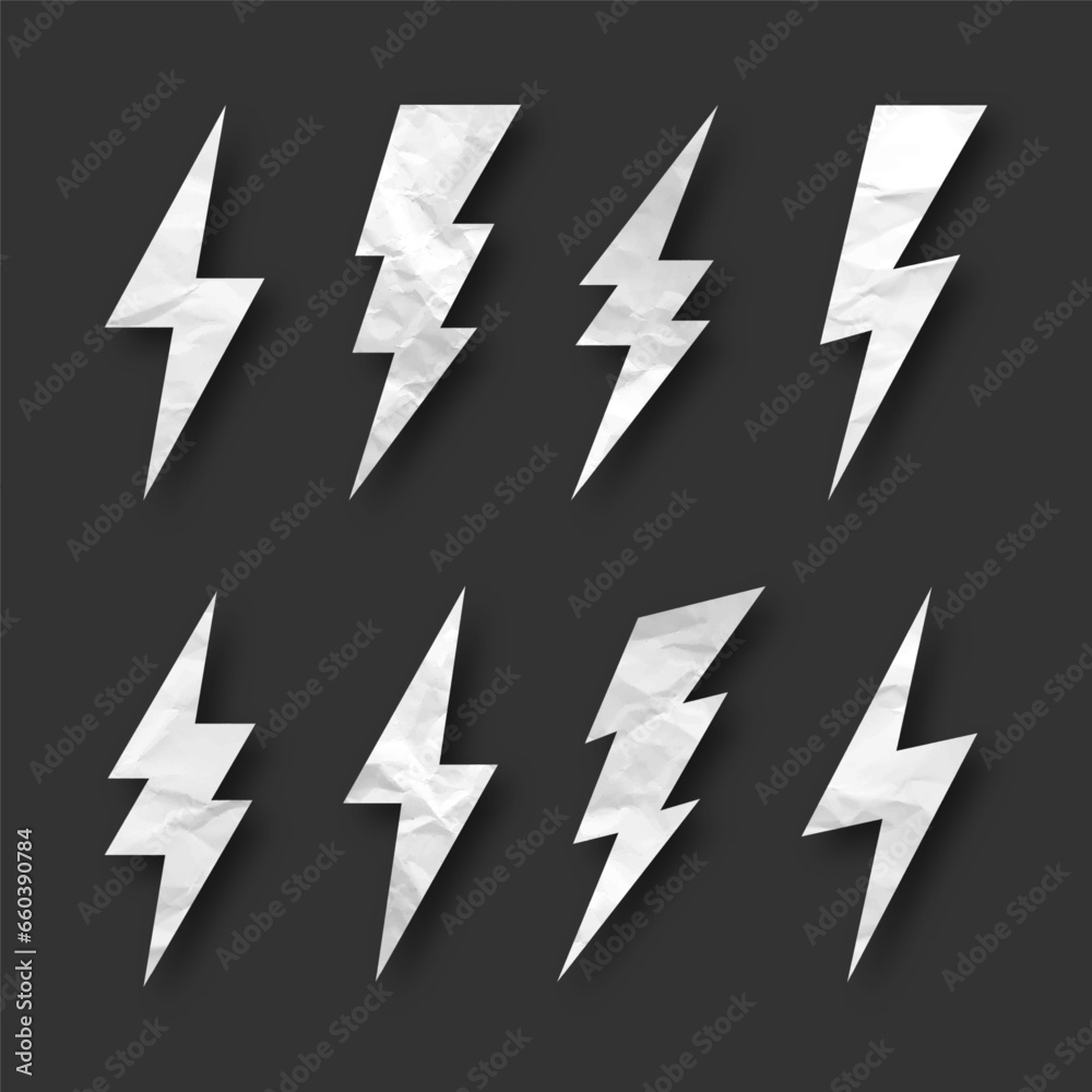 Image vectorielle Stock Lightning bolt, crumpled paper texture ...