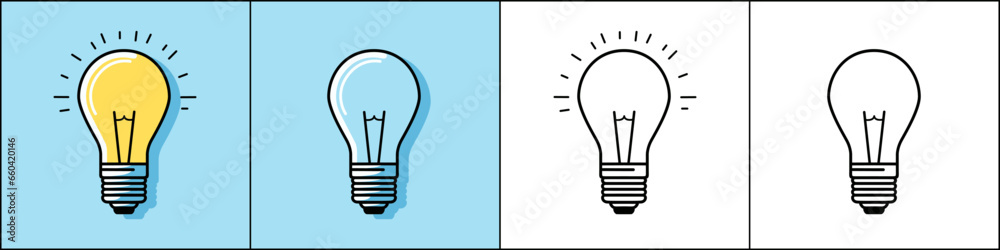 Collection of light bulb icons. Simple flat style. Options in yellow ...