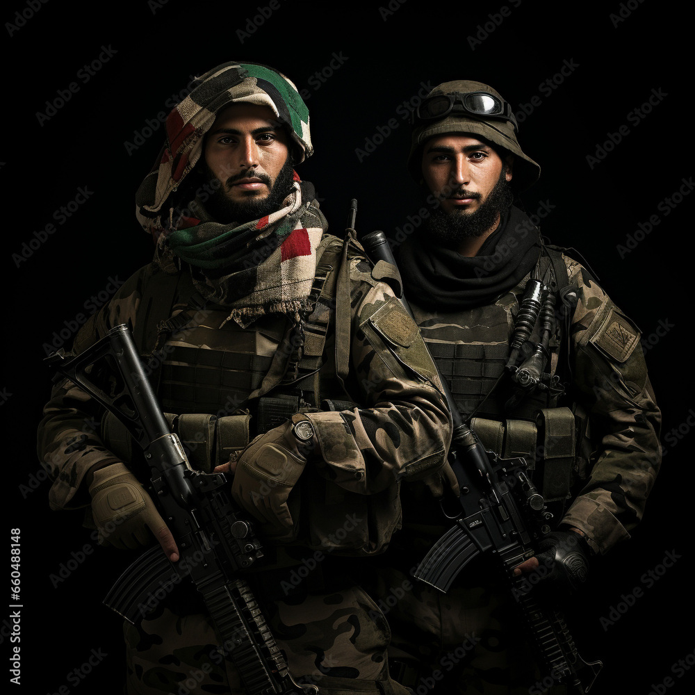 Ilustración de Stock Palestine soldiers in full armor. War between ...