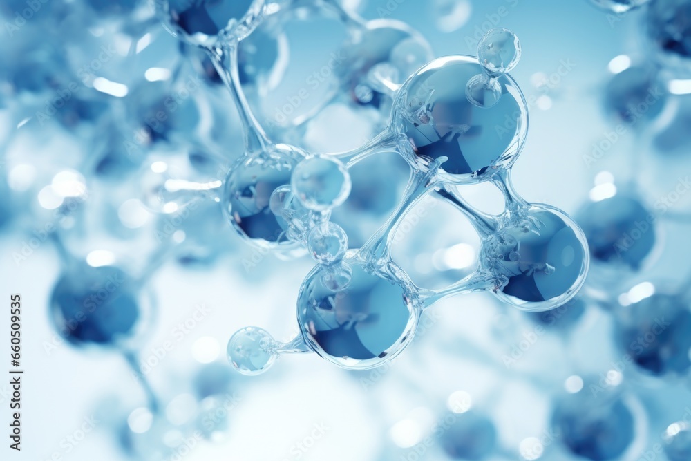 Liquid molecule and bubbles. Water molecules. Chemistry bonds ...