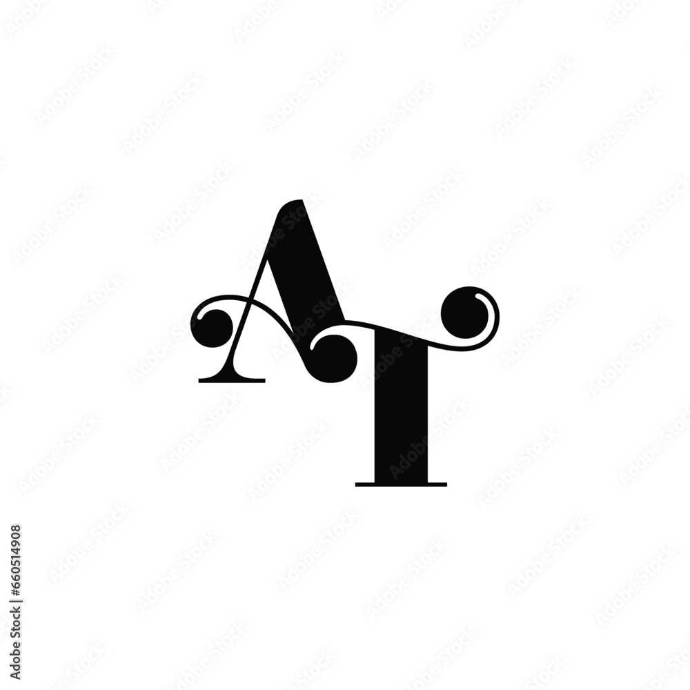 this image depicts an initial logo of letter AT in cursive handwriting ...