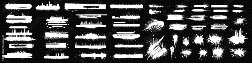 Spray paint drips and lines, white ink splatters, brush stains with ...