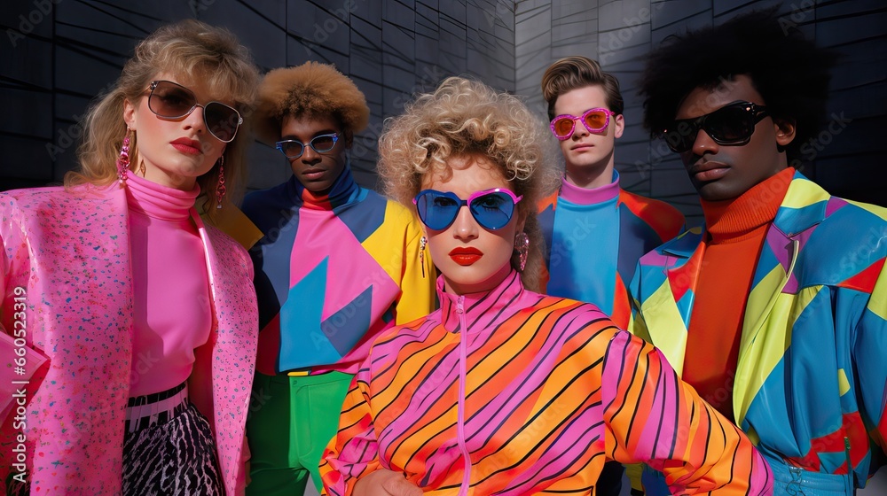 A group of individuals confidently showcasing the iconic new wave style ...