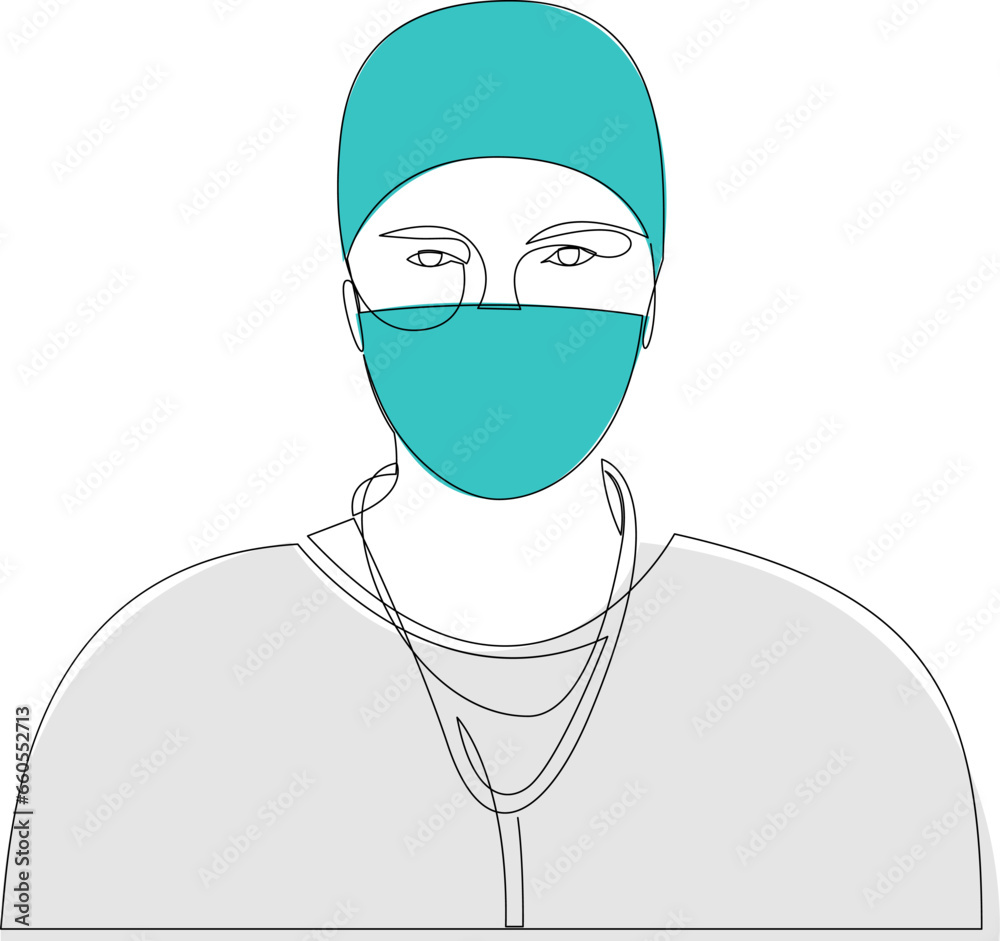 One continuous line drawing of medical worker. Single line drawn ...