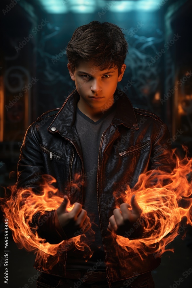 teen boy. black hair. fists on fire. alchemy glow. Urban fantasy ...