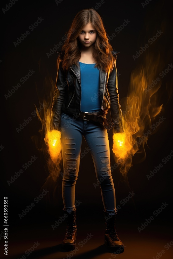 young girl with super powers. glowing hands of magic. Urban fantasy ...