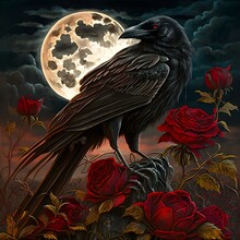 Black Raven, Red Roses Free Stock Photo - Public Domain Pictures