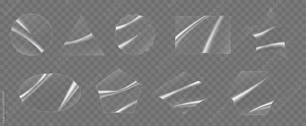 Realistic adhesive overlay patches and transparent plastic stickers ...