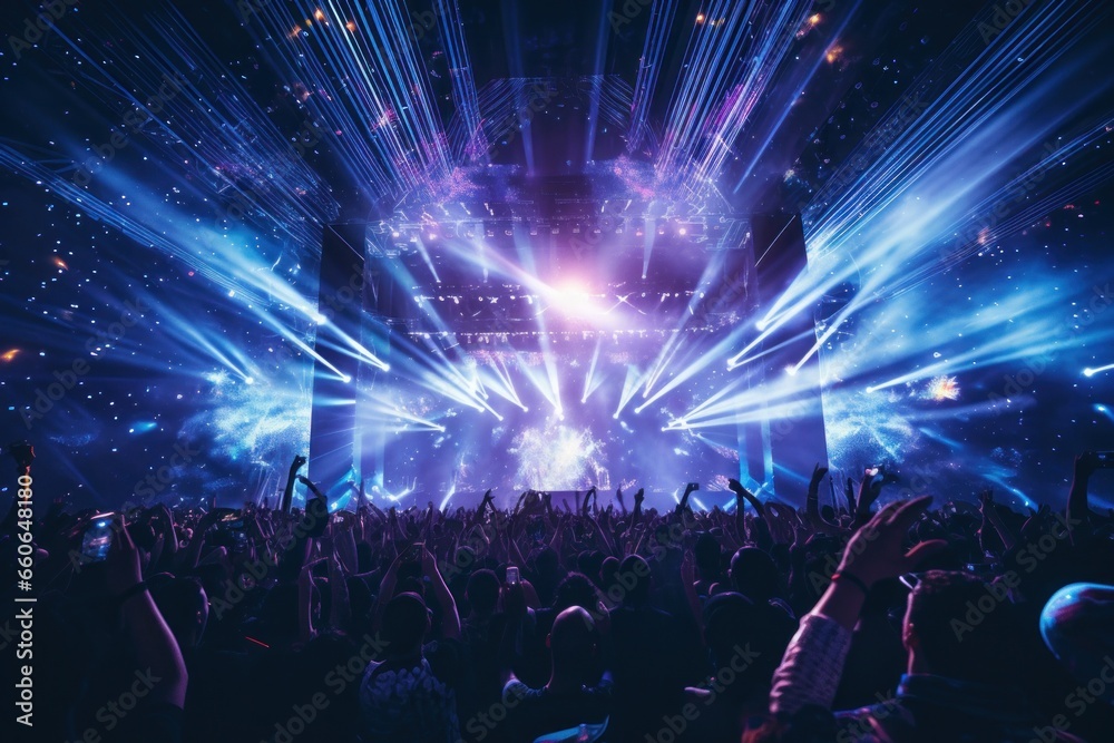 Crowd of concert audience people cheering at large venue Stock Photo ...