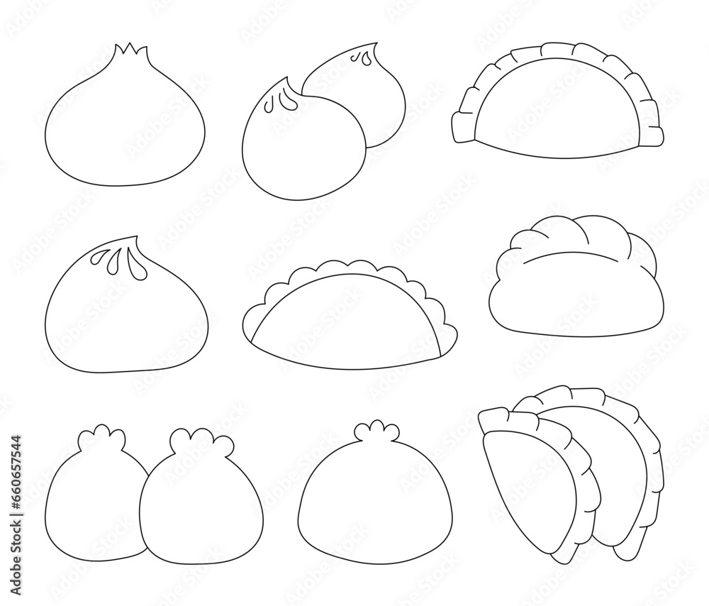 Dim Sum. Coloring Page. Asian food menu. Traditional Chinese dumplings ...