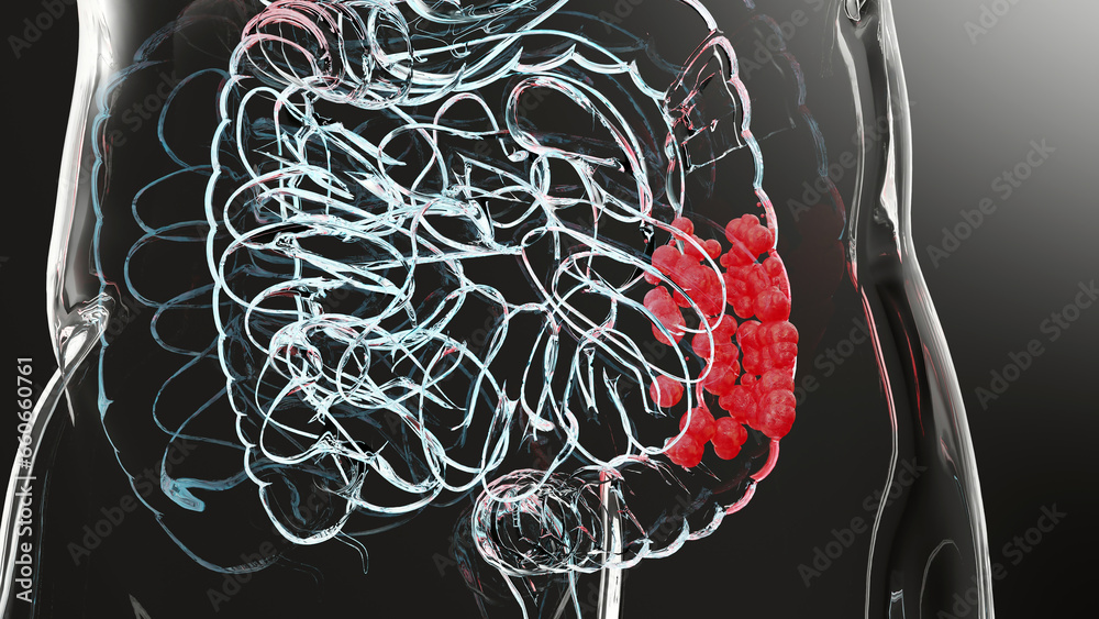 Stock-Illustration „Colorectal cancer, malignant tumor in intestine ...