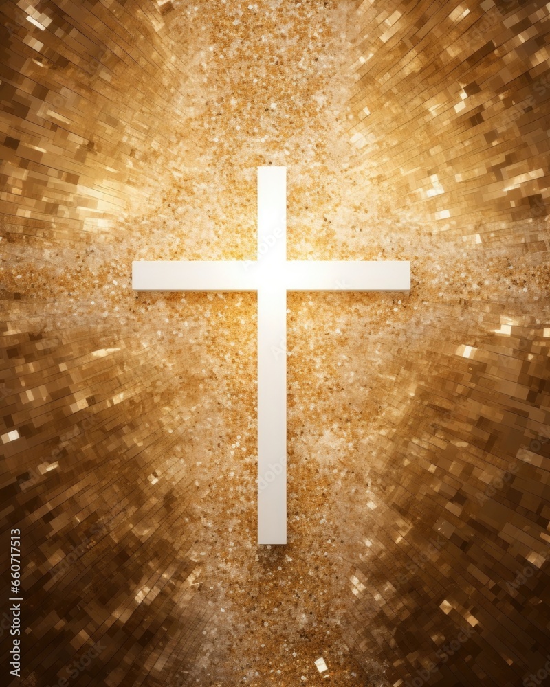 Concept photo of a mosaic cross, created entirely from tiny, shimmering ...