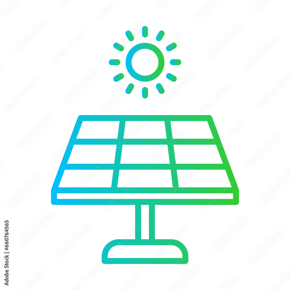 Solar energy green city icon with blue and green gradient outline style ...