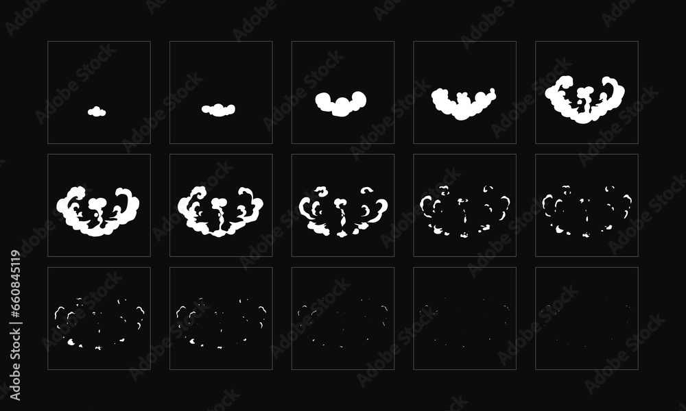 Smoke blast effect animation. Smoke explosion sprites sheet frames for ...