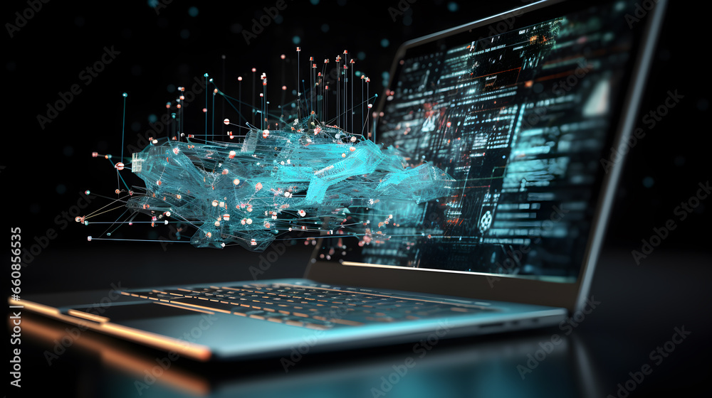 Laptop with analytical data, Management System on computer to make ...