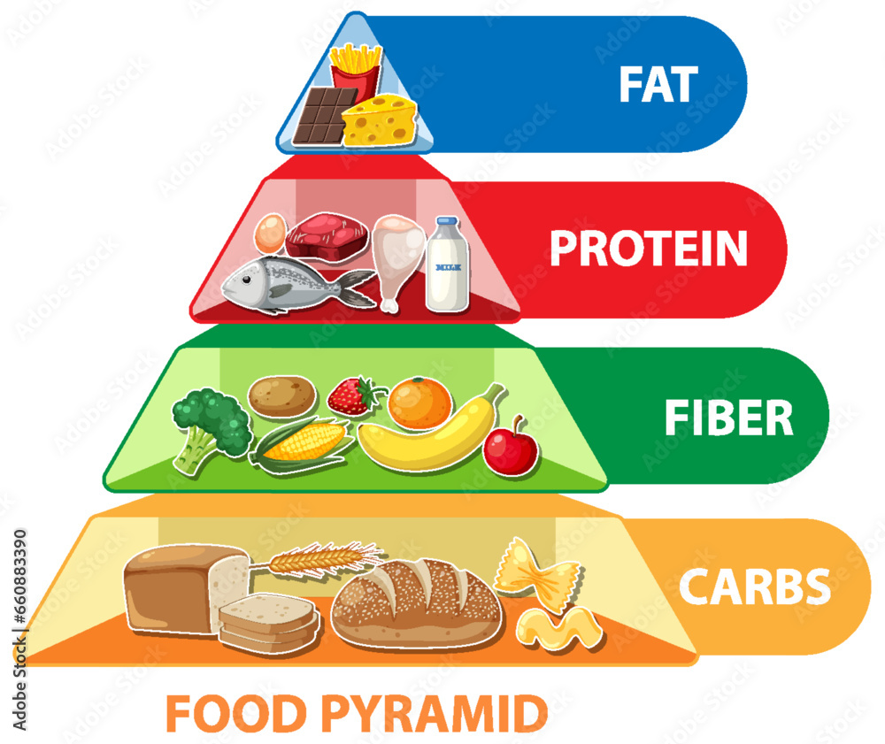 Cartoon Food Pyramid Infographic: A Visual Guide to Nutrition Stock ...