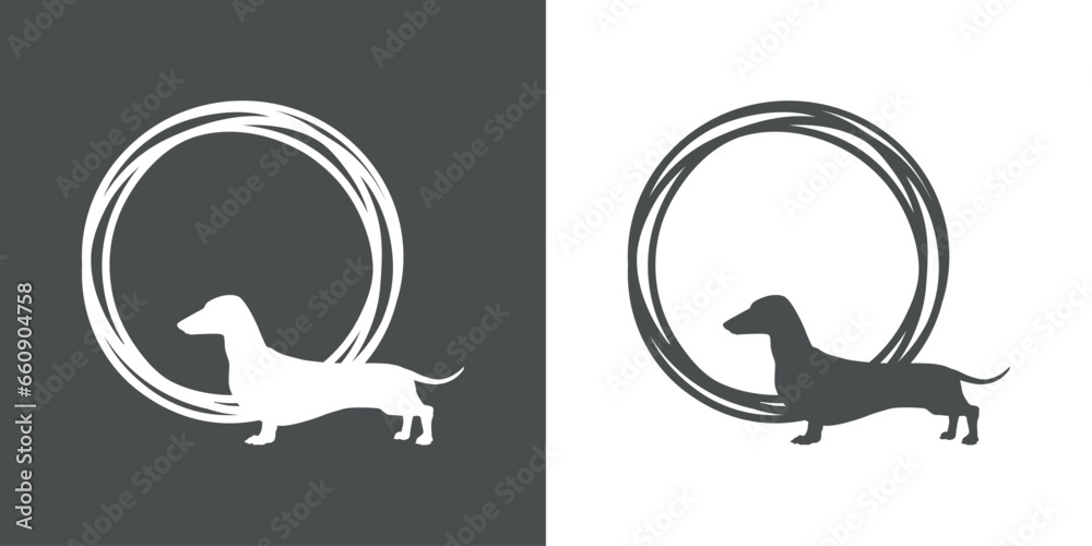Razas de perro. Logo con marco circular con líneas con silueta de perro ...