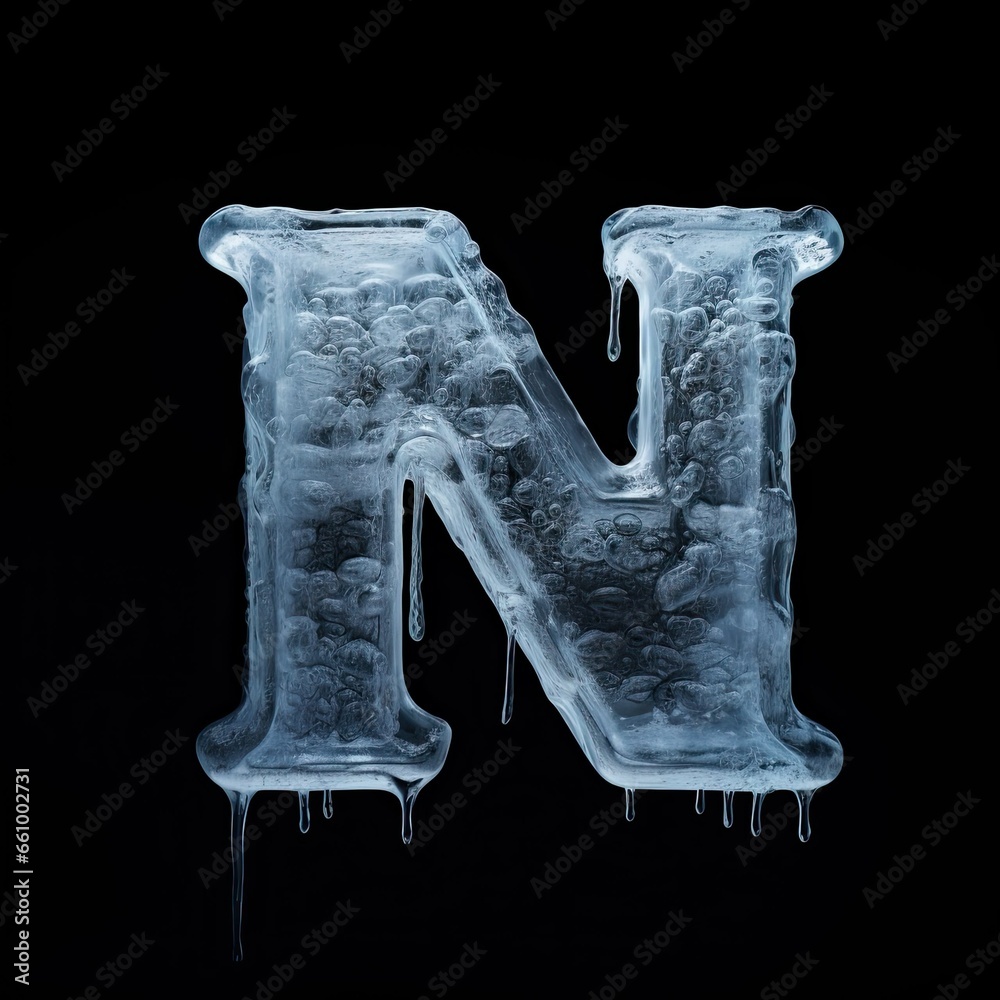 Icy letter N. Cold font made of frozen water and ice. Concept of north ...