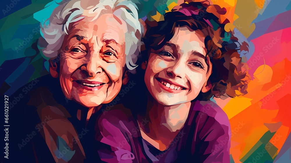 Illustration of grandmother and granddaughter in pop art style ...