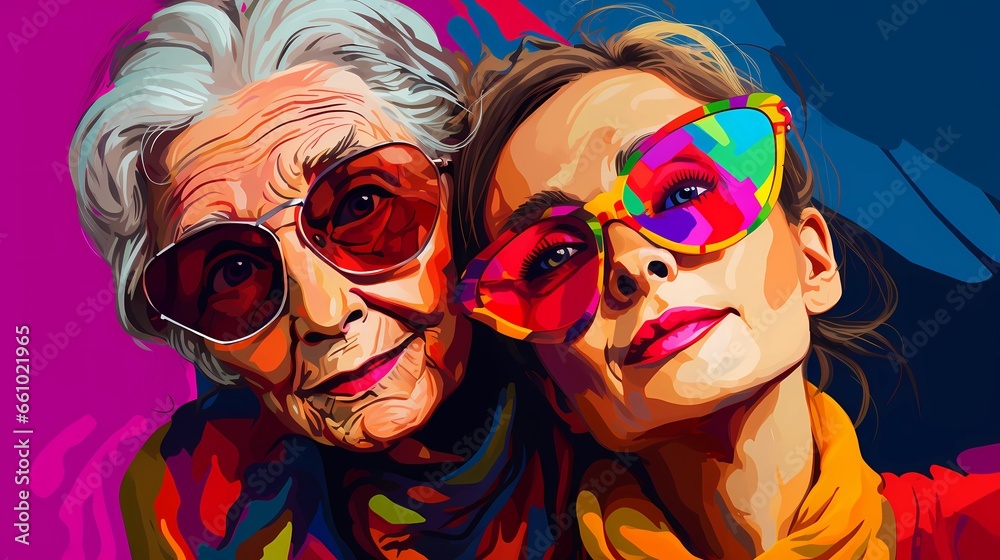 Portrait of mother and daughter in mature age, generational differences ...