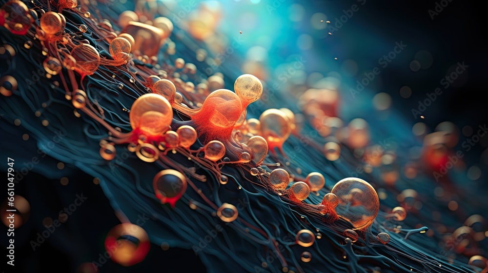 Microscopic macroscopic close view of cells attacked by virus and ...