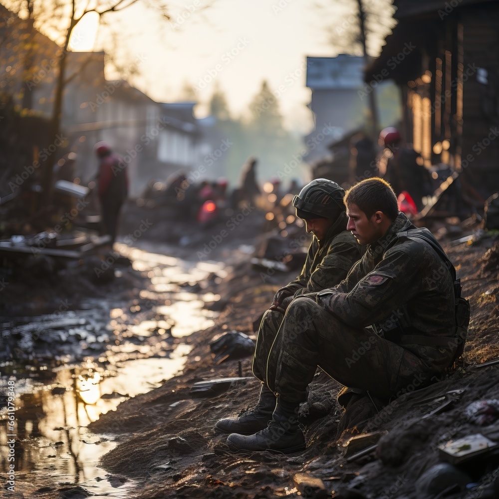 military soldier at war with gun in hand, infantry ground operation in ...
