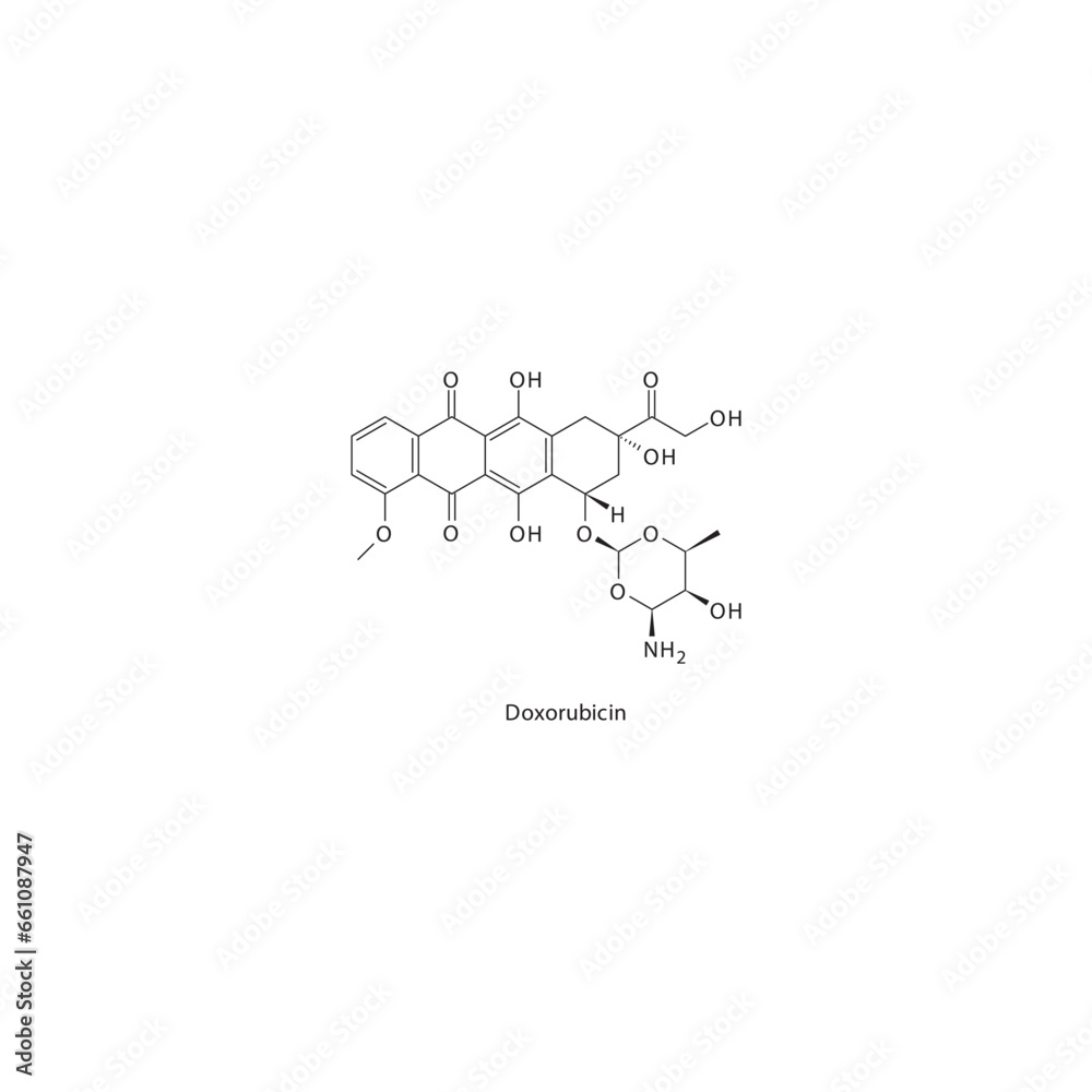 Doxorubicin flat skeletal molecular structure Anthracycline drug used ...