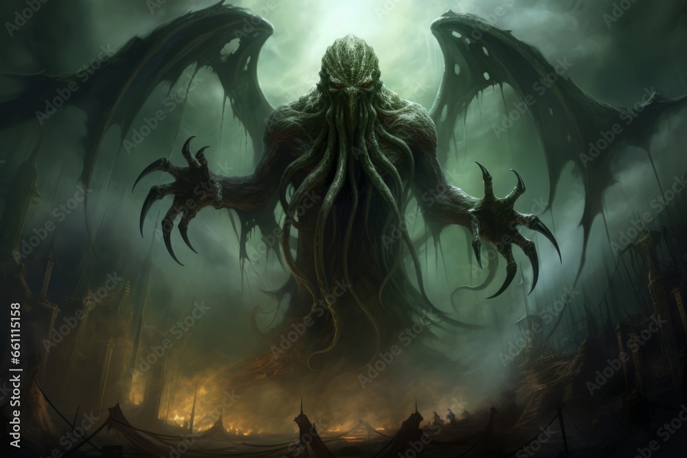 Imposing Cthulhu emerges in skies tinted dark teal, its formidable ...