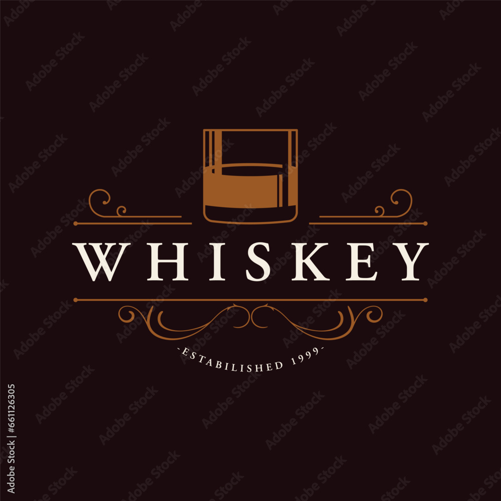 Bourbon whiskey logo design with luxury retro vintage decoration. for ...
