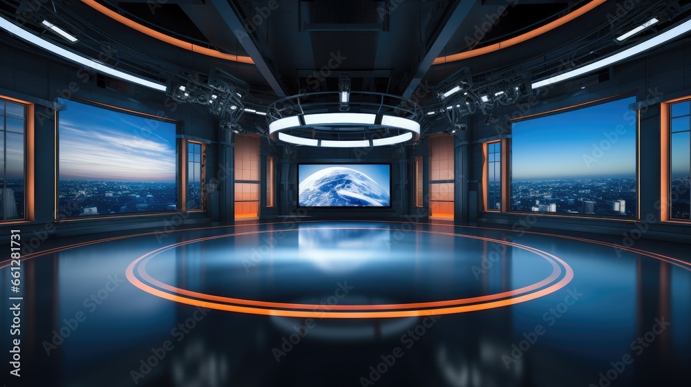 Television studio, Studio news with a large screen in the middle, Tv ...