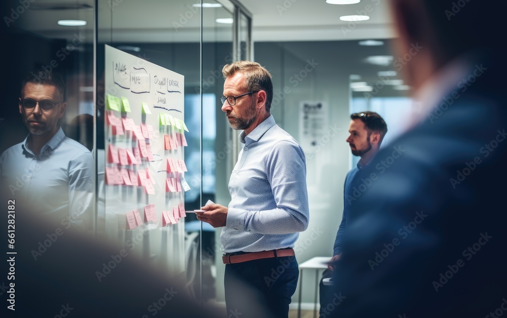 An individual stands before a whiteboard, brainstorming solutions to a ...