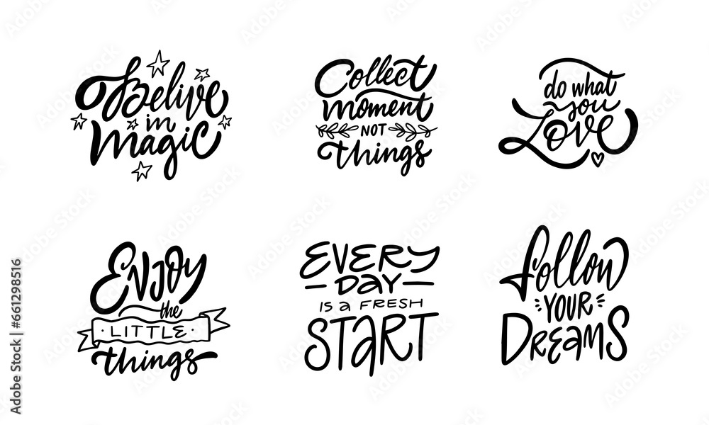 Hand drawn positive lettering phrase set. Motivation text posters ...