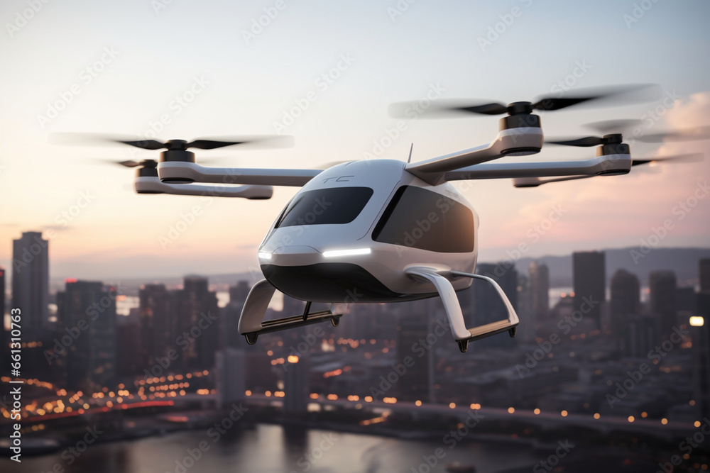 A generic white electric powered Vertical Take Off and Landing eVTOL ...