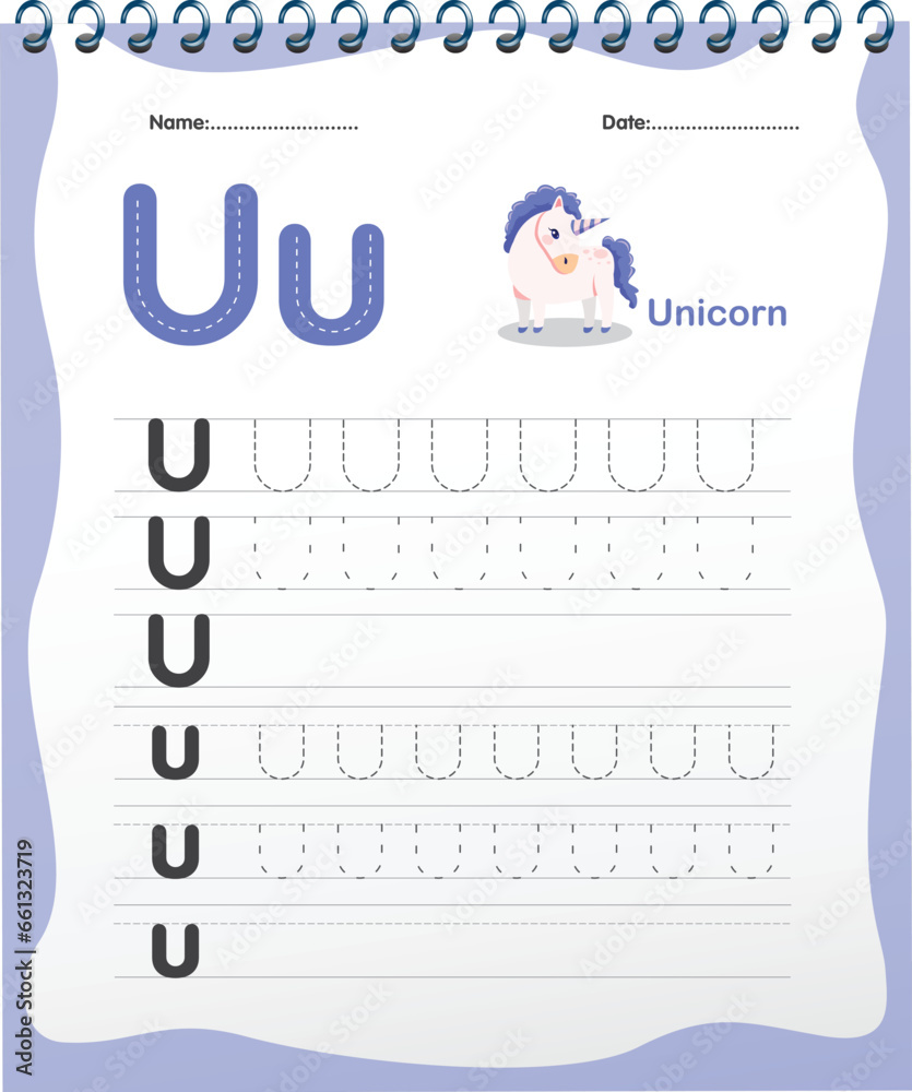 Letter U alphabet tracing practice worksheet. Educational coloring book ...