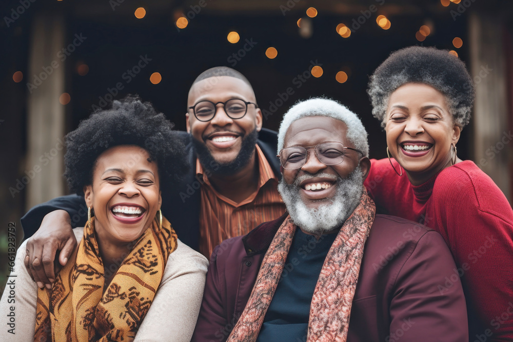 African American family together. Family photo of grandfather, with ...