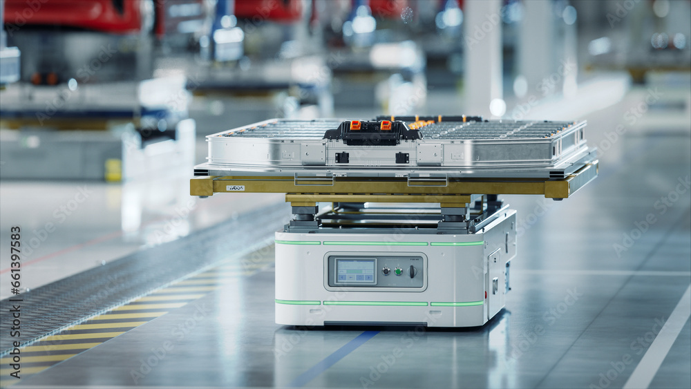 Autonomous AGV Transports Battery Pack on EV Production Line on ...
