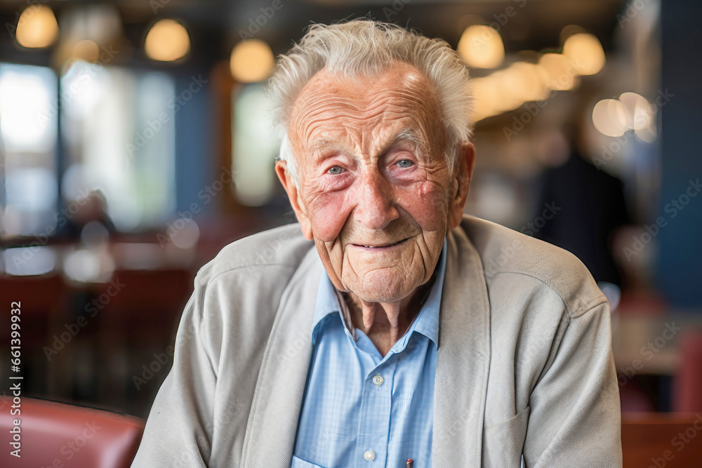 Healthy centenarian old man over 100 years old, gently smiling, feeling ...