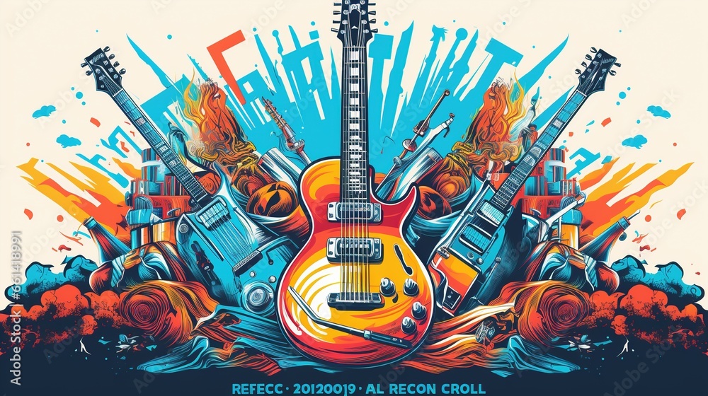 Rock and Roll Year Poster Template With musical instruments featuring ...